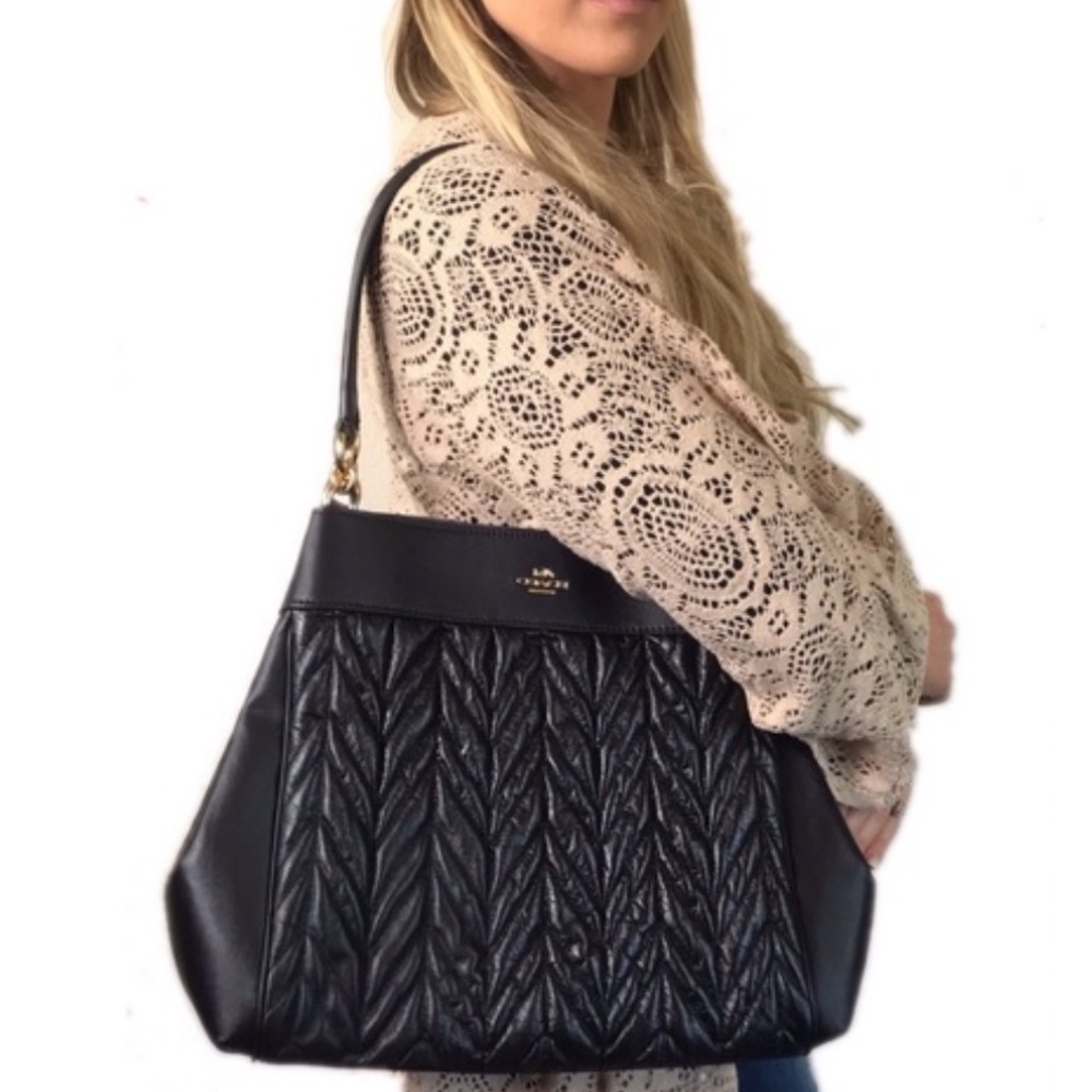 Coach Lexi Quilted Leather Black Triple Compartment S… - Gem
